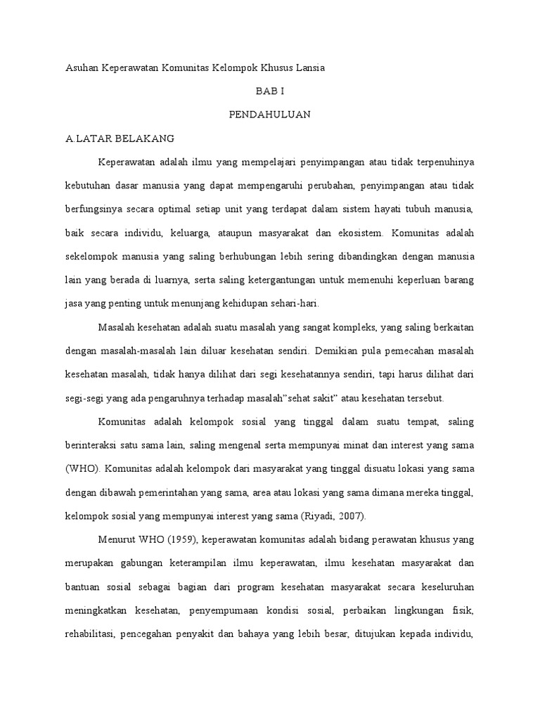 Asuhan Keperawatan Komunitas Kelompok Khusus Lansia | PDF | Pengembangan Diri