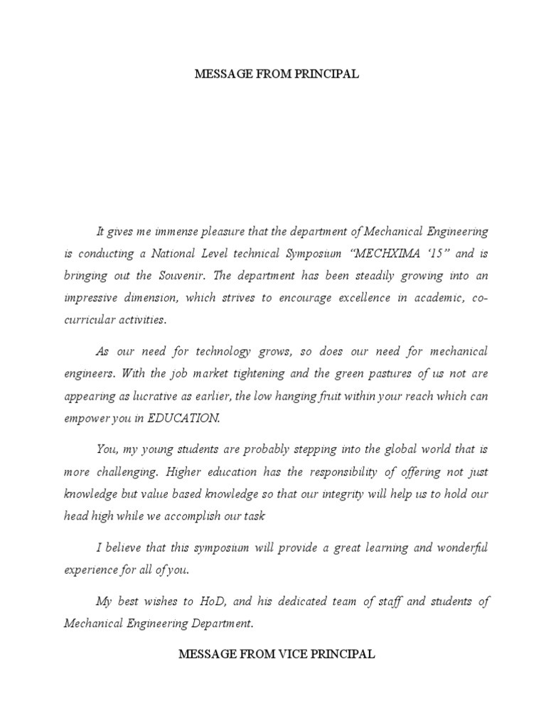 HOD Message for MECHXIMA '15 Souvenir | PDF | Science And Technology ...