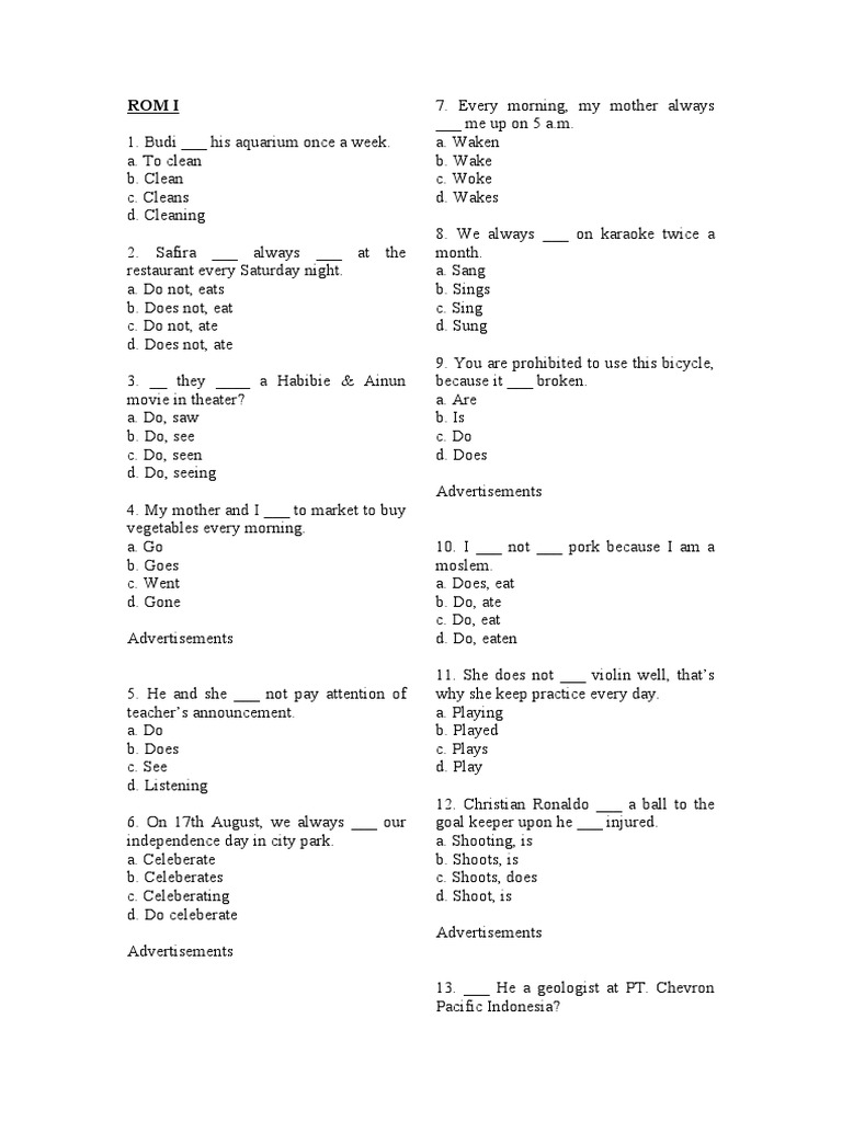 Soal Soal Simple Present Tense | PDF