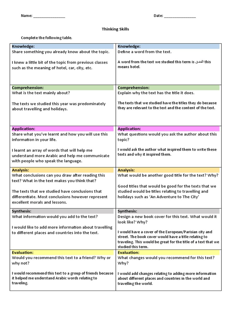 Atl Skills - Thinking 1 1 | PDF | Reading Comprehension | Human Nature