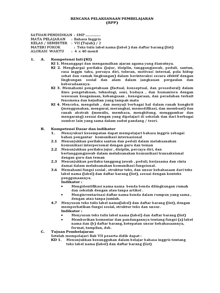 RPP KD 3.6 | PDF | Karier & Perkembangan | Kajian Bahasa Asing