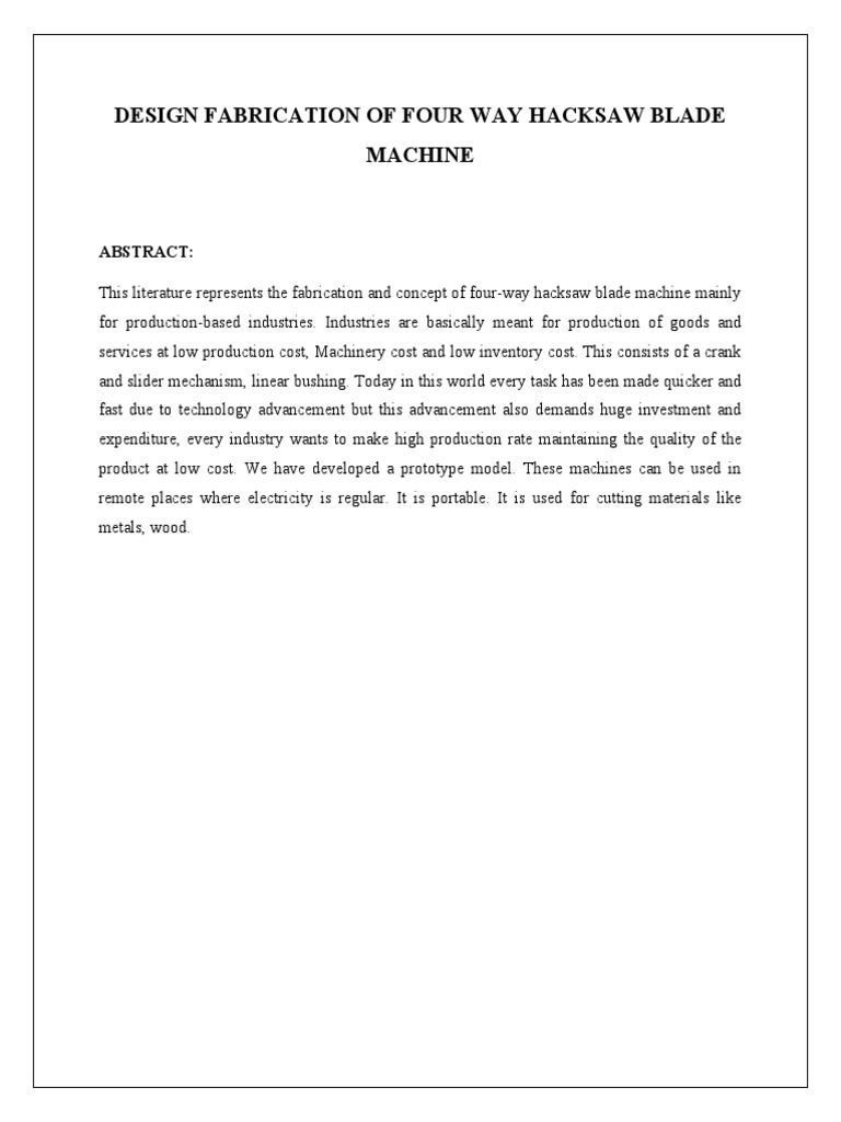Four-Way Hacksaw Machine Design | PDF | Computer Aided Design | Drilling