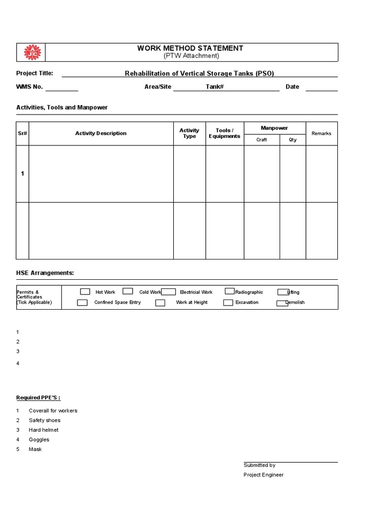 Work Method Statement: Rehabilitation of Vertical Storage Tanks (PSO ...