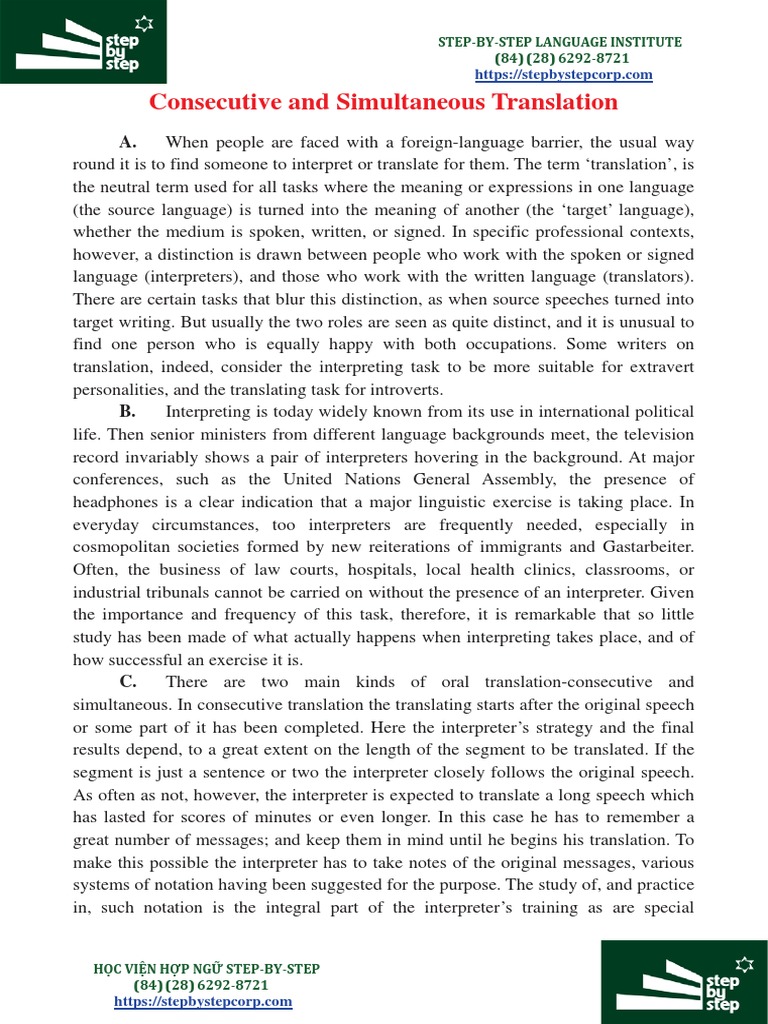 Consecutive and Simultaneous Translation | PDF | Language ...