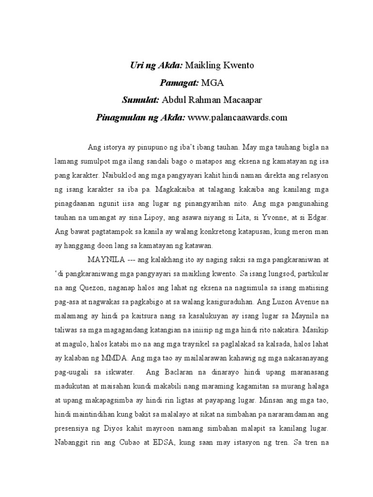 (#28) Rebyu Sa Isang Maikling Kwento