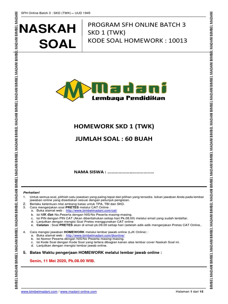 SFH 3 SKD 1 TWK (Homework - Pembahasan) | PDF