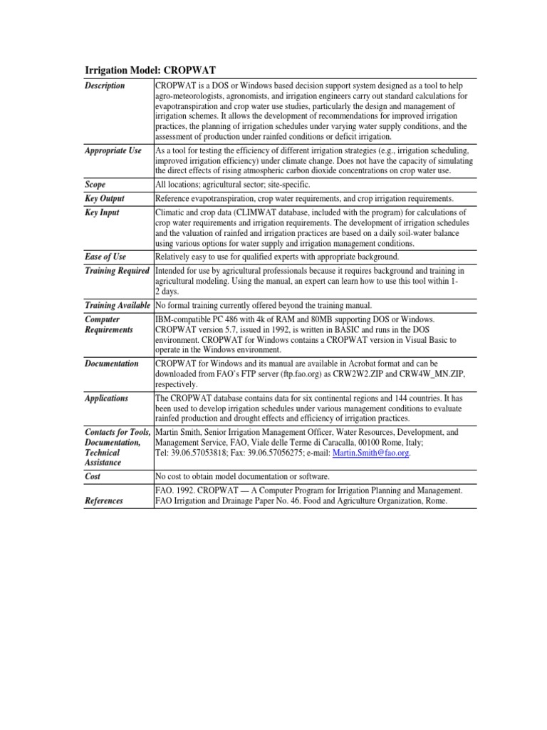 Irrigation Model - Cropwat | Download Free PDF | Agriculture | Agriculture