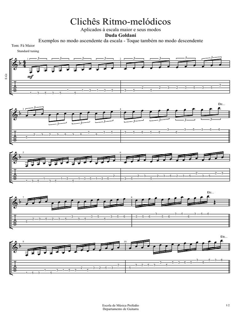 Padrões rítmico-melódicos aplicados à escala maior e seus modos | PDF ...