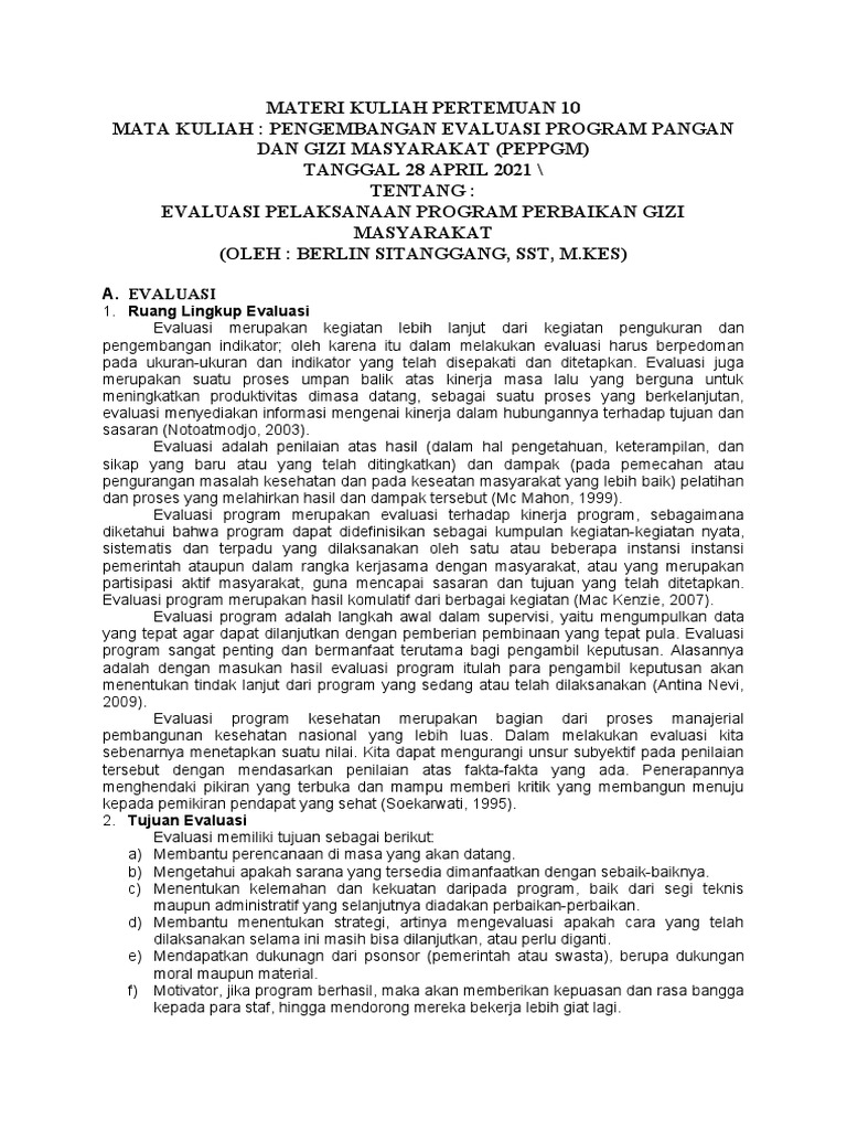 Evaluasi Program Perbaikan Gizi Masyarakat | PDF