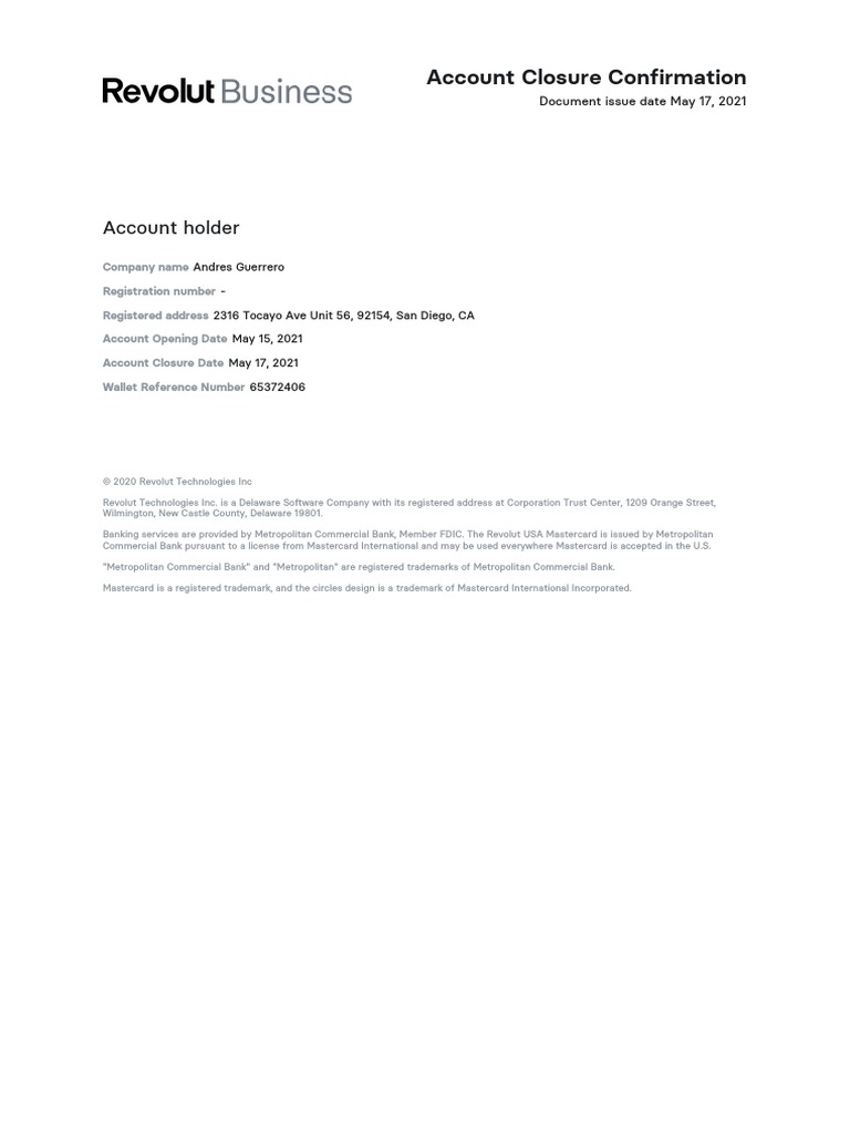Business Account Closure Confirmation | PDF