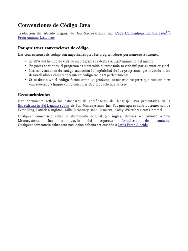 Convenciones de Código Java | PDF | Java (lenguaje de programación) | C