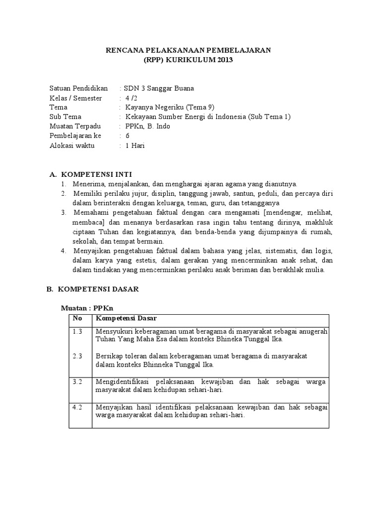 RPP Kelas 4 Tema 9 Sub Tema 1 Pembelajaran Ke 6 | PDF | Kesehatan Holistik | Sains & Matematika