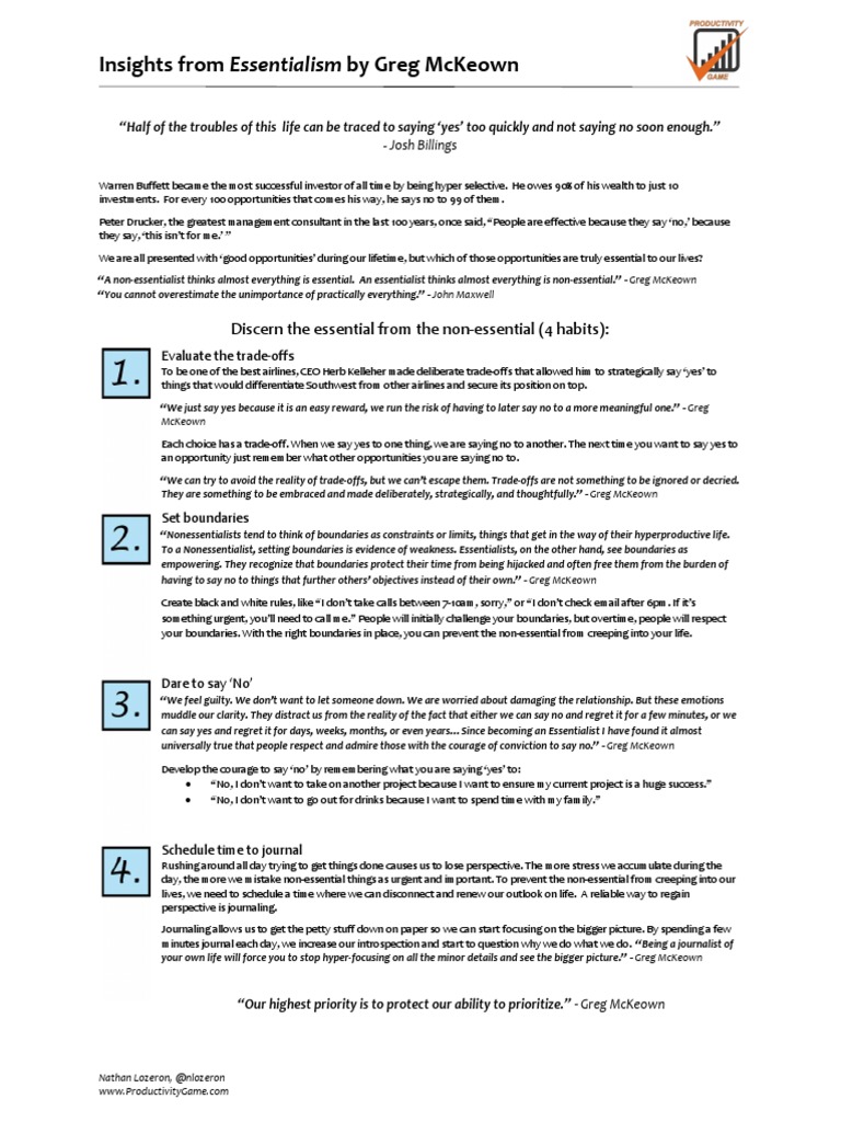 Essentialism - Greg McKeown | PDF | Psychological Concepts | Science