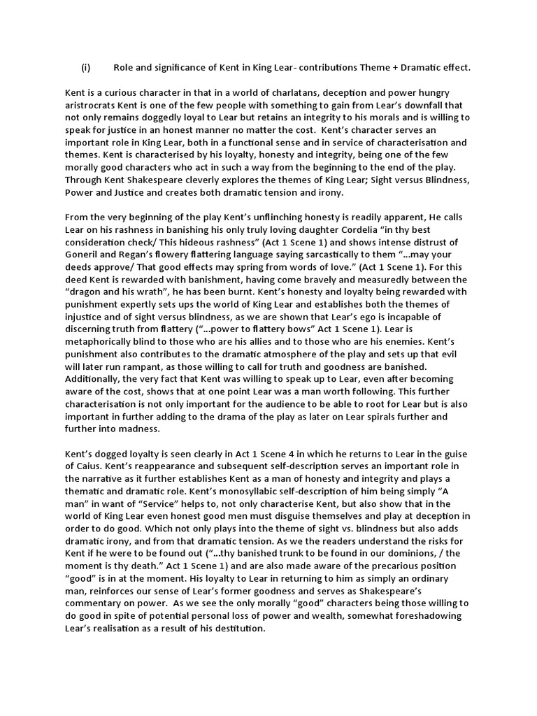 Role and Significance of Kent in King Lear | PDF | King Lear ...