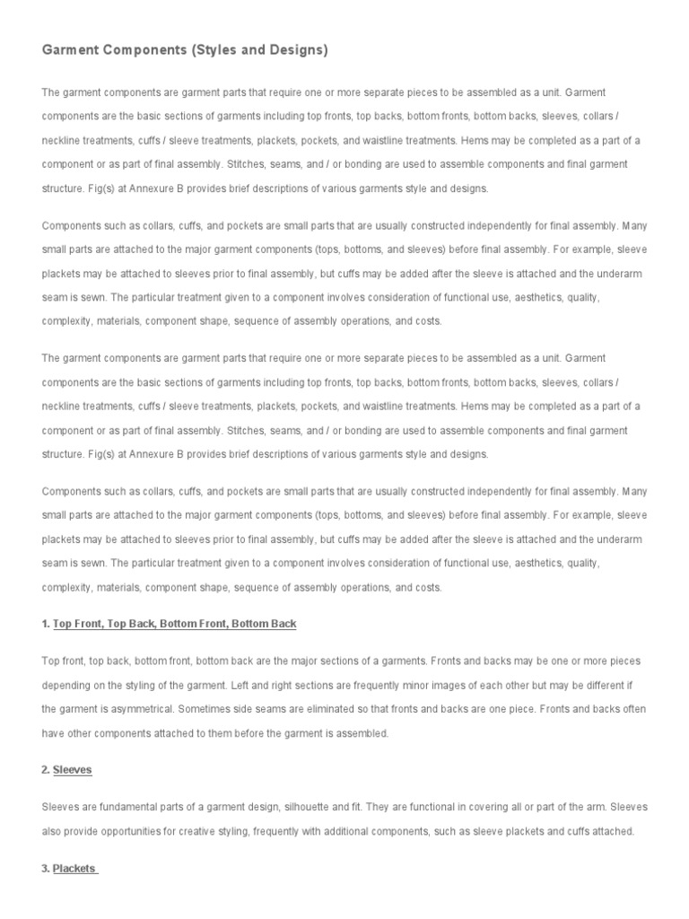 Garment Components | PDF | Seam (Sewing) | Clothing