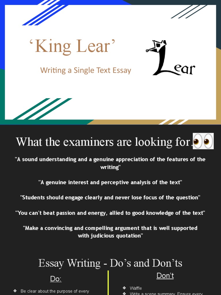 Writing A Single Text Introduction HL King Lear | PDF | King Lear | Essays
