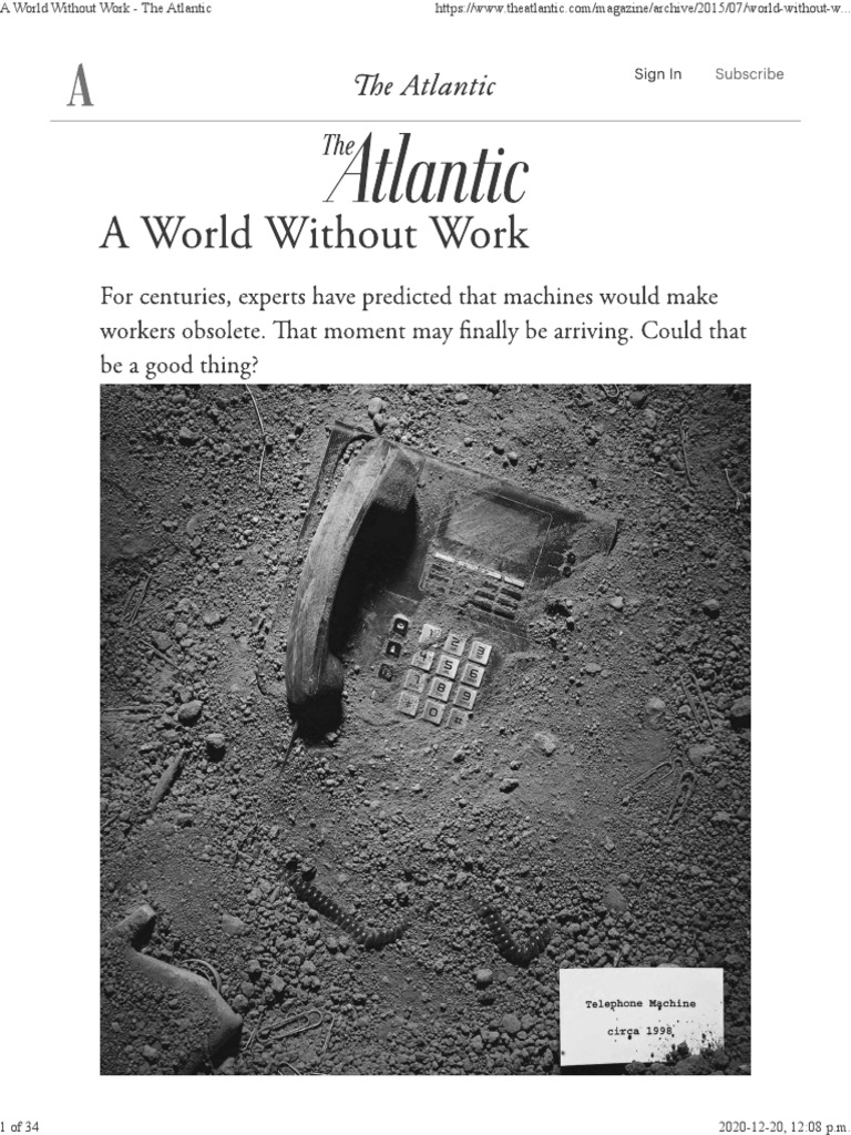 A World Without Work - The Atlantic | PDF | The Atlantic | Washington