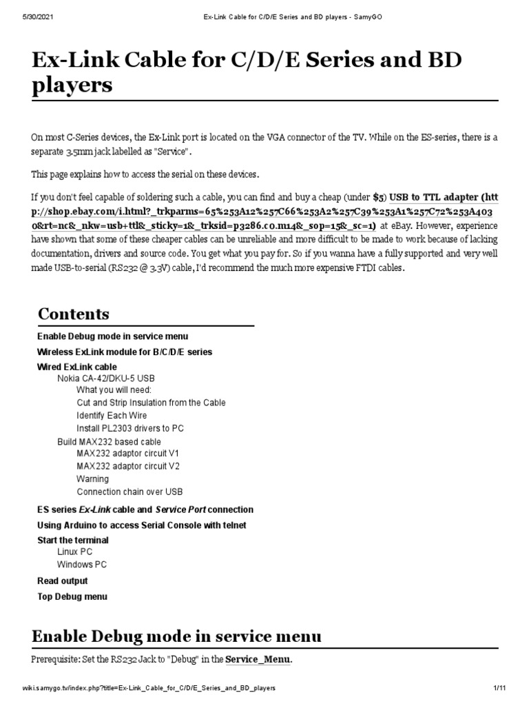 Ex-Link Cable For C - D - E Series and BD Players - SamyGO | PDF ...