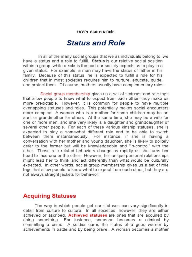 Status and Role | PDF | Social Group | Family