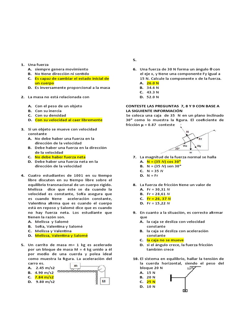 Examen Estatica | PDF | Fricción | Fuerza