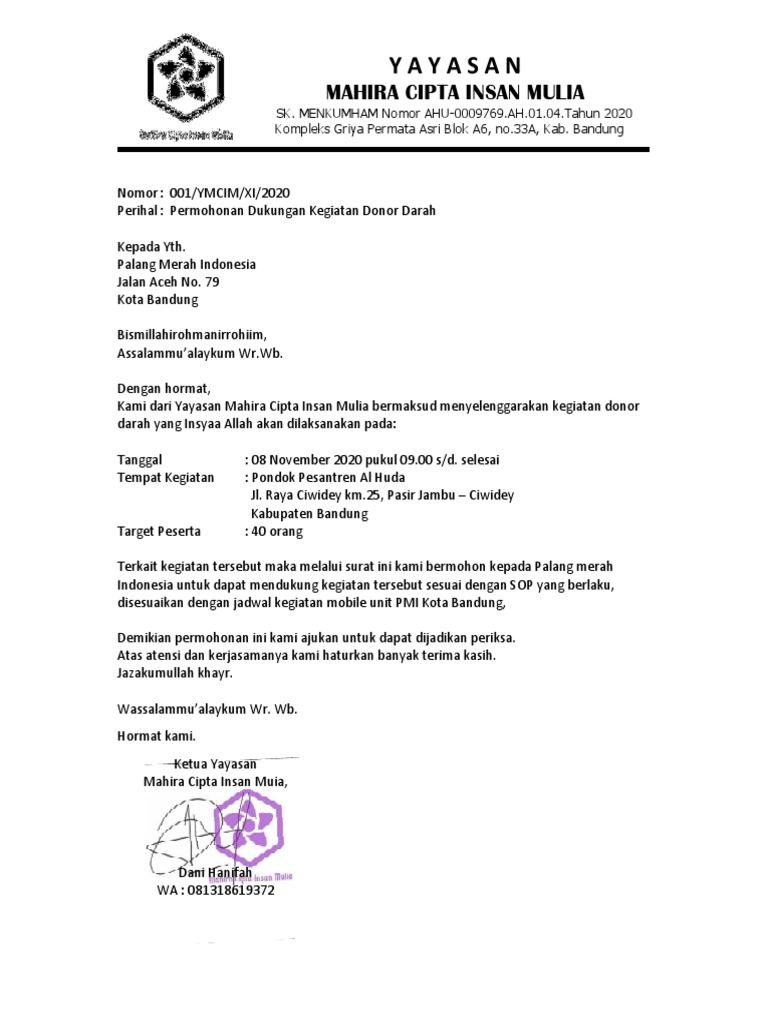 Surat Permohonan Ke PMI | PDF