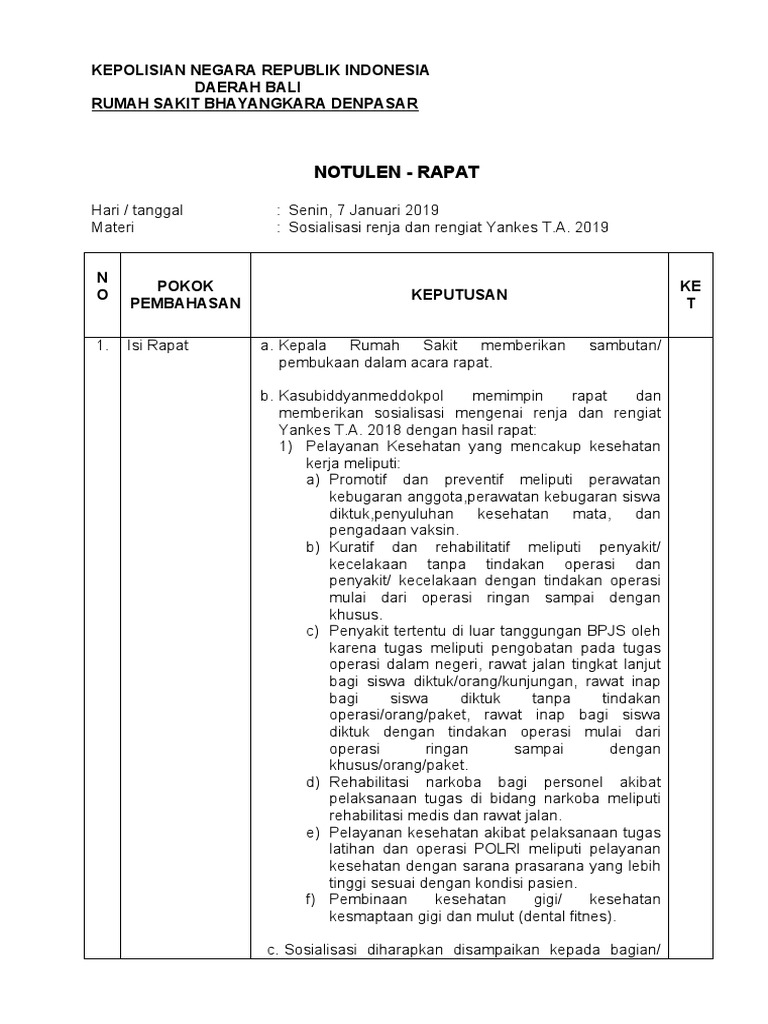 Notulen Rapat Rengiat Yankes | PDF