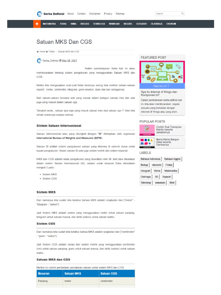 Satuan MKS Dan CGS | PDF