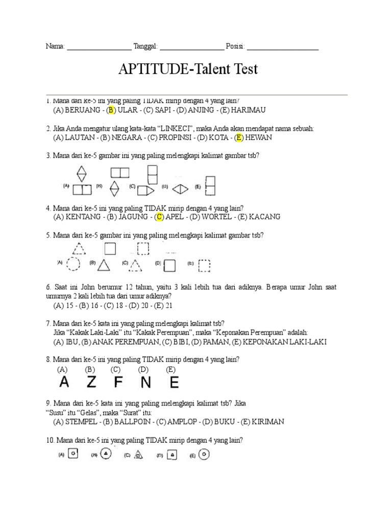 Aptitude Talent Test | PDF