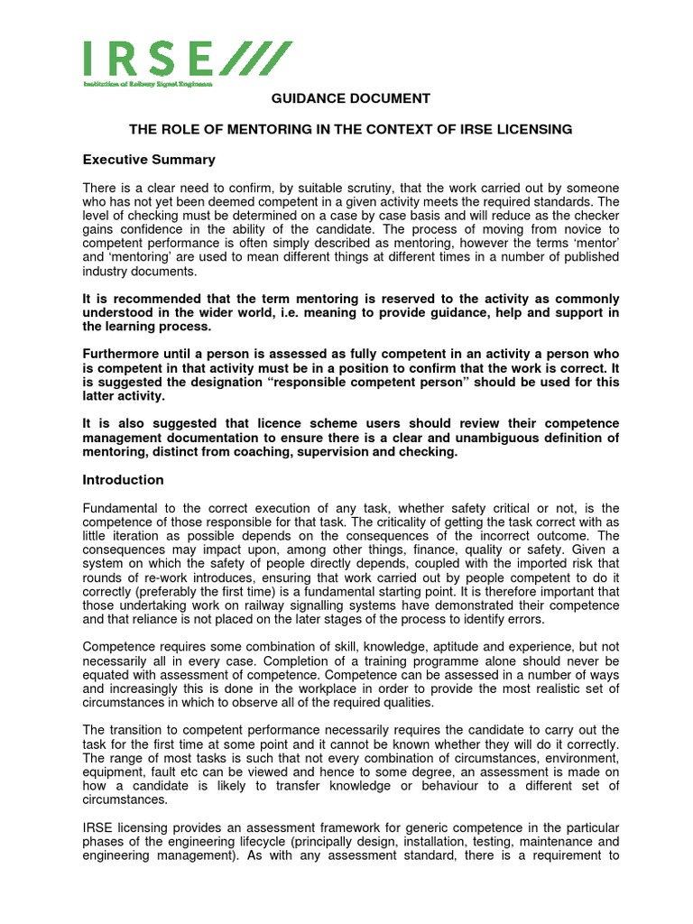 Mentoring in The Context of IRSE Licensing v2 | PDF | Mentorship ...