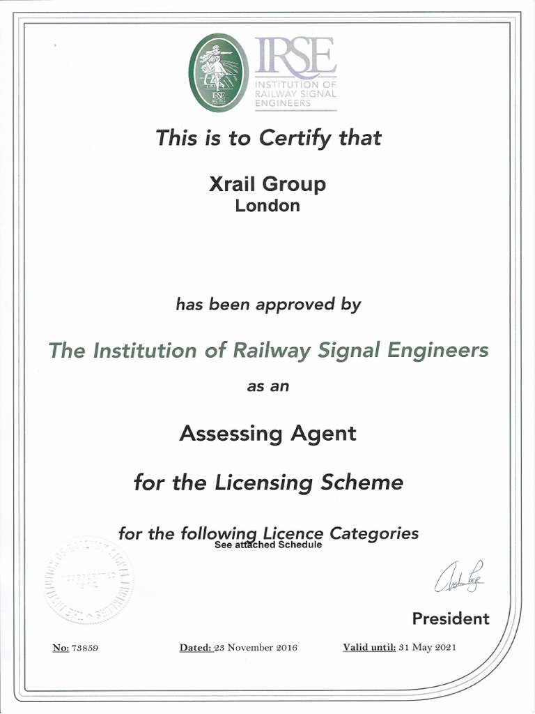 IRSE AA Approval Certificate | PDF