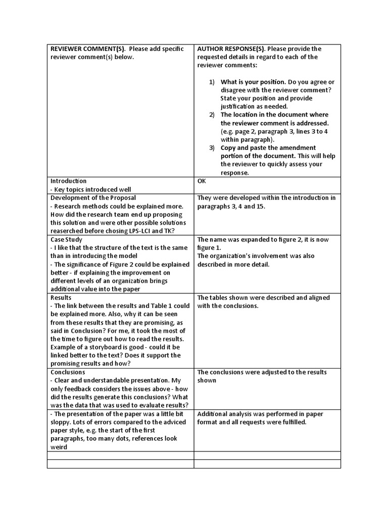 Template To Respond To Reviewers's Comments Final | PDF | Paragraph ...