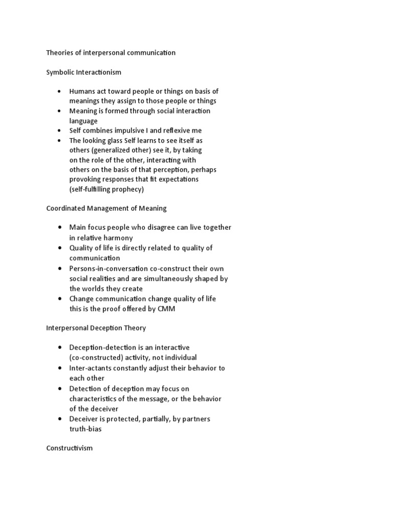 Theories of Interpersonal Communication | PDF | Interpersonal ...