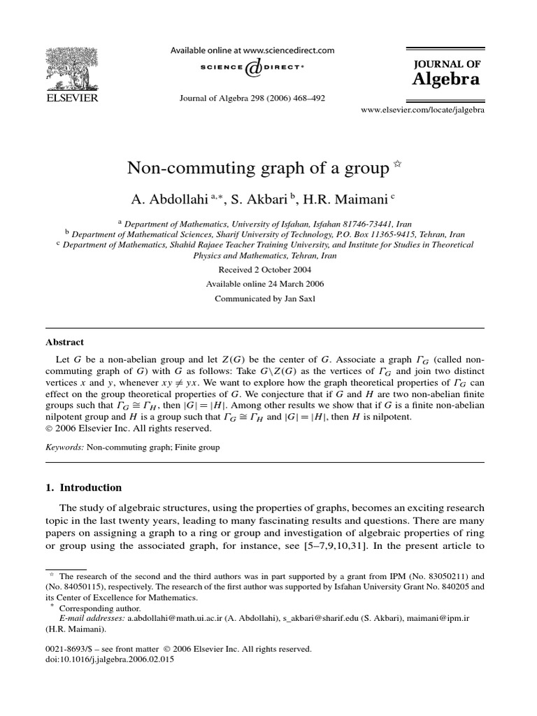 Graph Theoretical Properties of the Non-Commuting Graph of a Group and Their Relationship to the ...