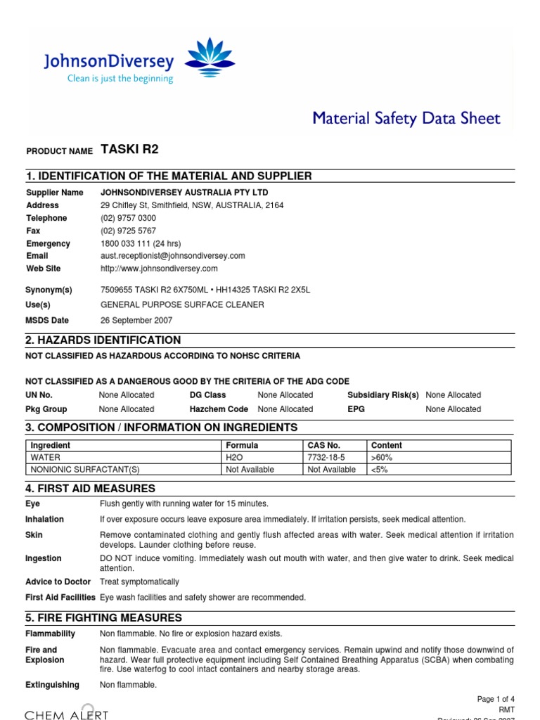 Taski R2 | PDF | Personal Protective Equipment | Toxicity