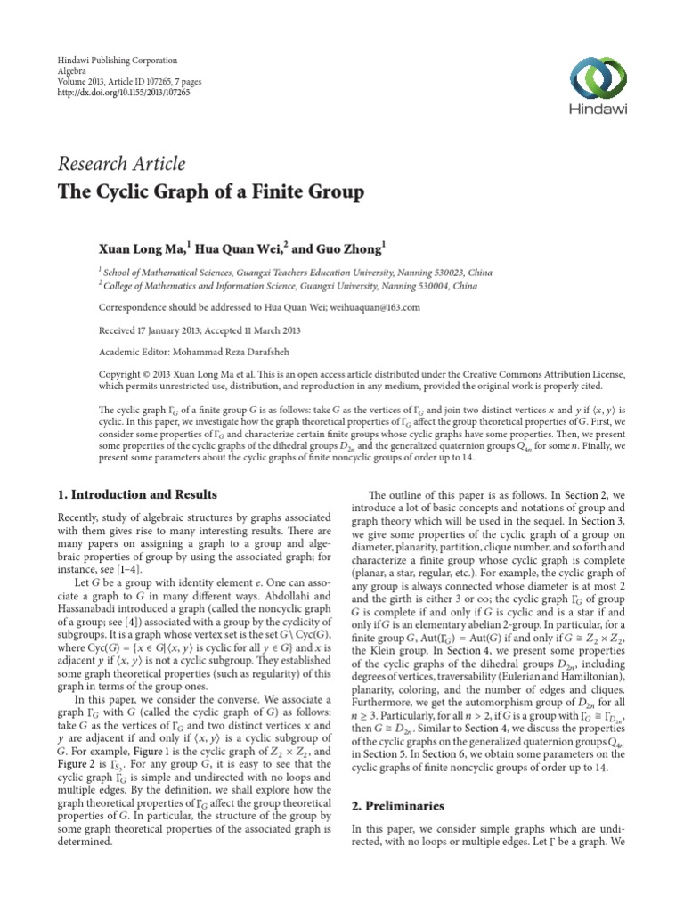 The Cyclic Graph of A Finite Group | PDF | Group (Mathematics) | Vertex ...