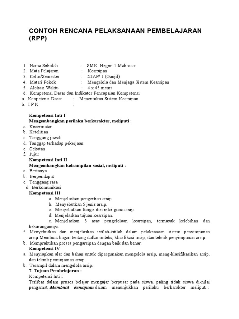 Contoh RPP k13 Arsip | PDF