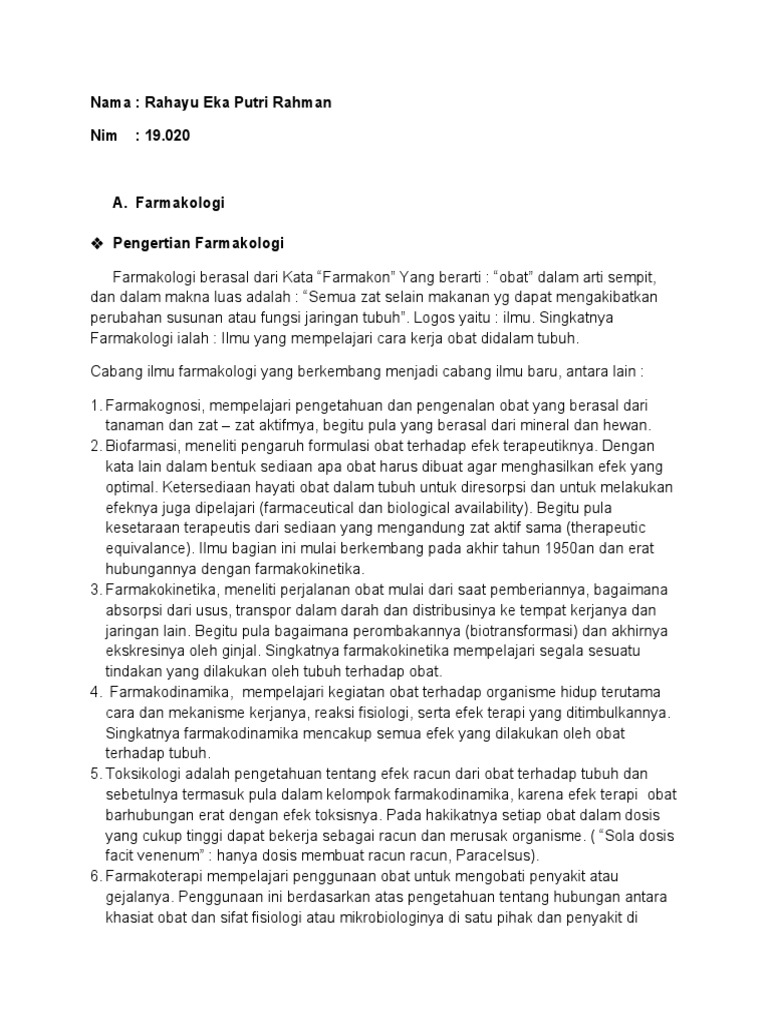 Tugas Farmakologi Rahayu Rahman (19.020) | PDF | Pengembangan Diri ...