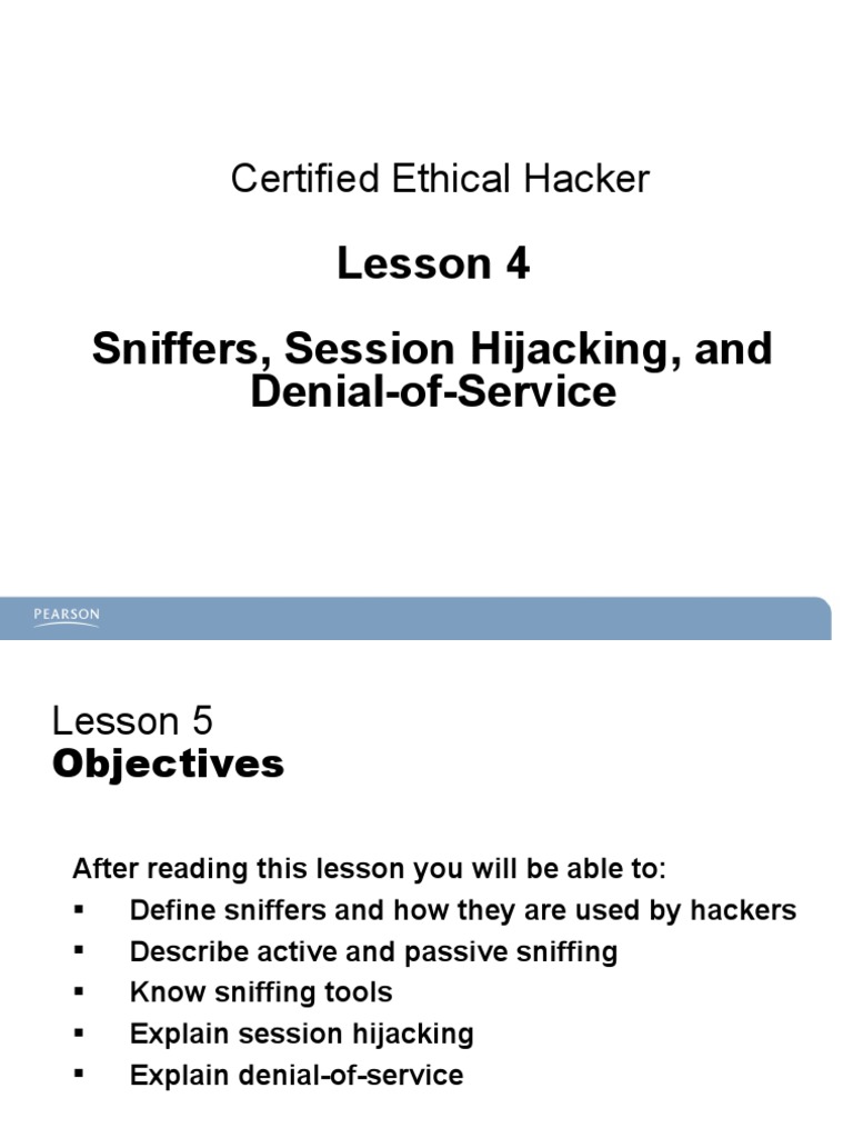 CEH Lesson 4 - Snipping, Session Hijacking, and DoS | PDF | Denial Of Service Attack ...