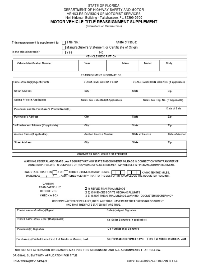 Motor Vehicle Title Reassignment Supplement | PDF | Auction | Business