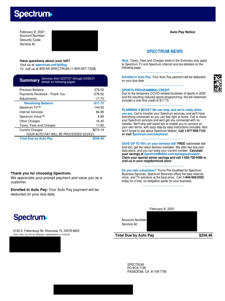 Spectrum Bill 2021 | Download Free PDF | Cheque | Fee