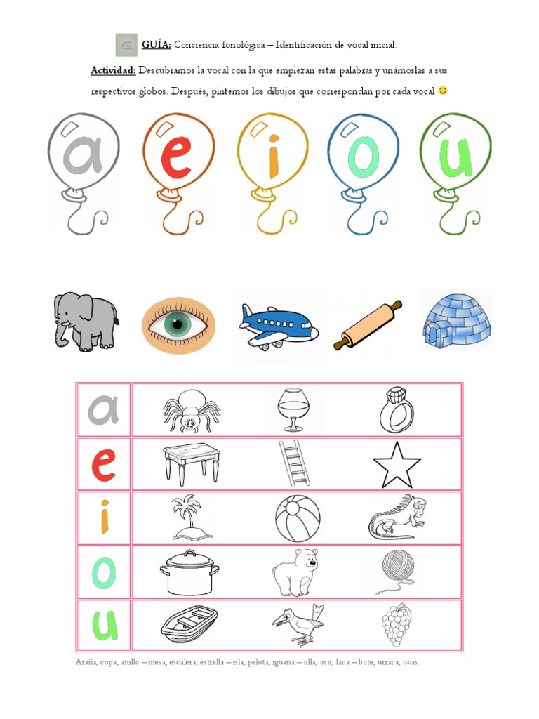 Conciencia Fonológica - Identificación de Vocal Inicial | PDF | Artes ...