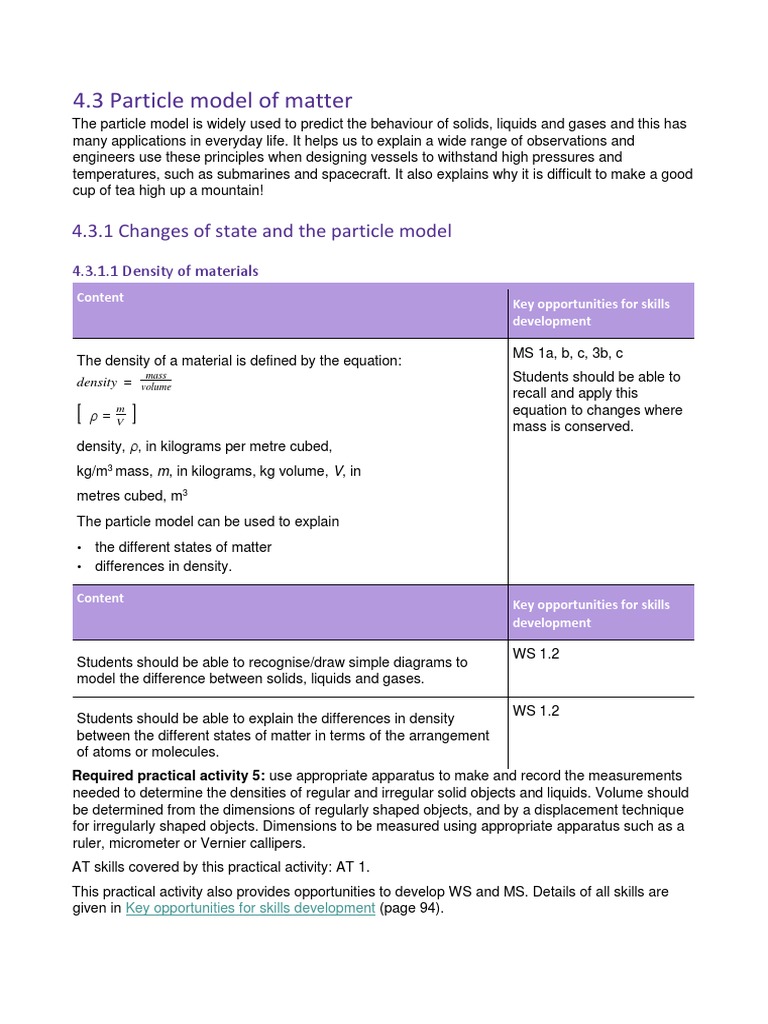 Physics 4.3 Particle Model of Matter | PDF | Gases | Density