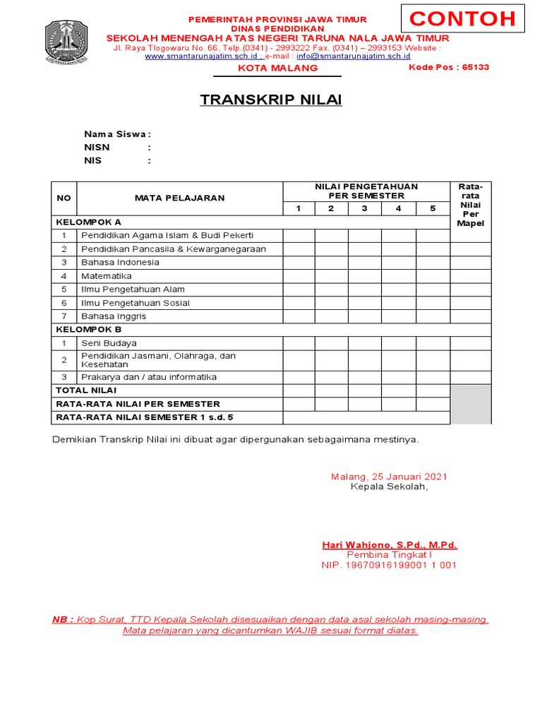 Contoh-Transkrip Nilai | PDF