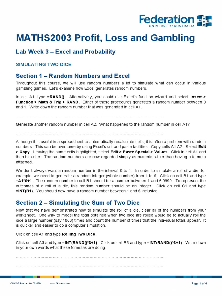 Simulating Probability Distributions Through Excel Modeling of Dice Rolling and Coin Tossing ...