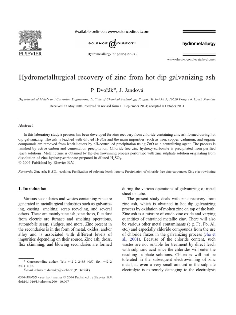 Zinc Recovery from Galvanizing Ash | PDF | Zinc | Sulfuric Acid