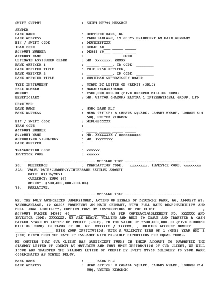 Formato MT799 | PDF | Letter Of Credit | Financial Technology