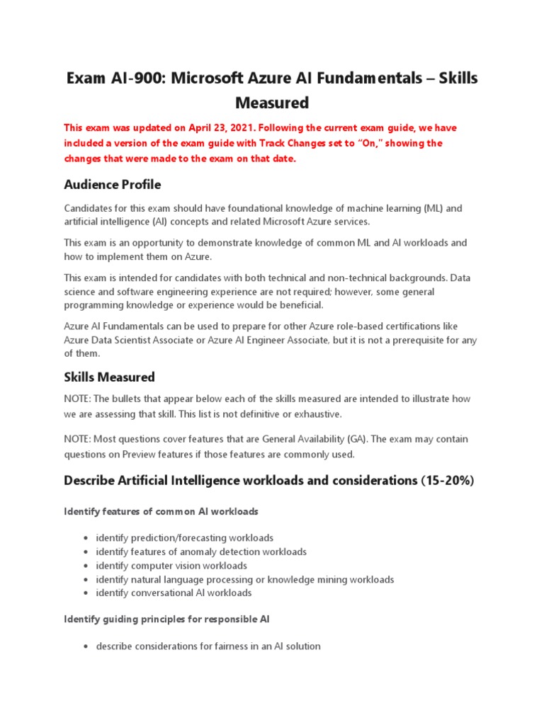 Exam Ai 900 Microsoft Azure Ai Fundamentals Skills Measured | PDF ...