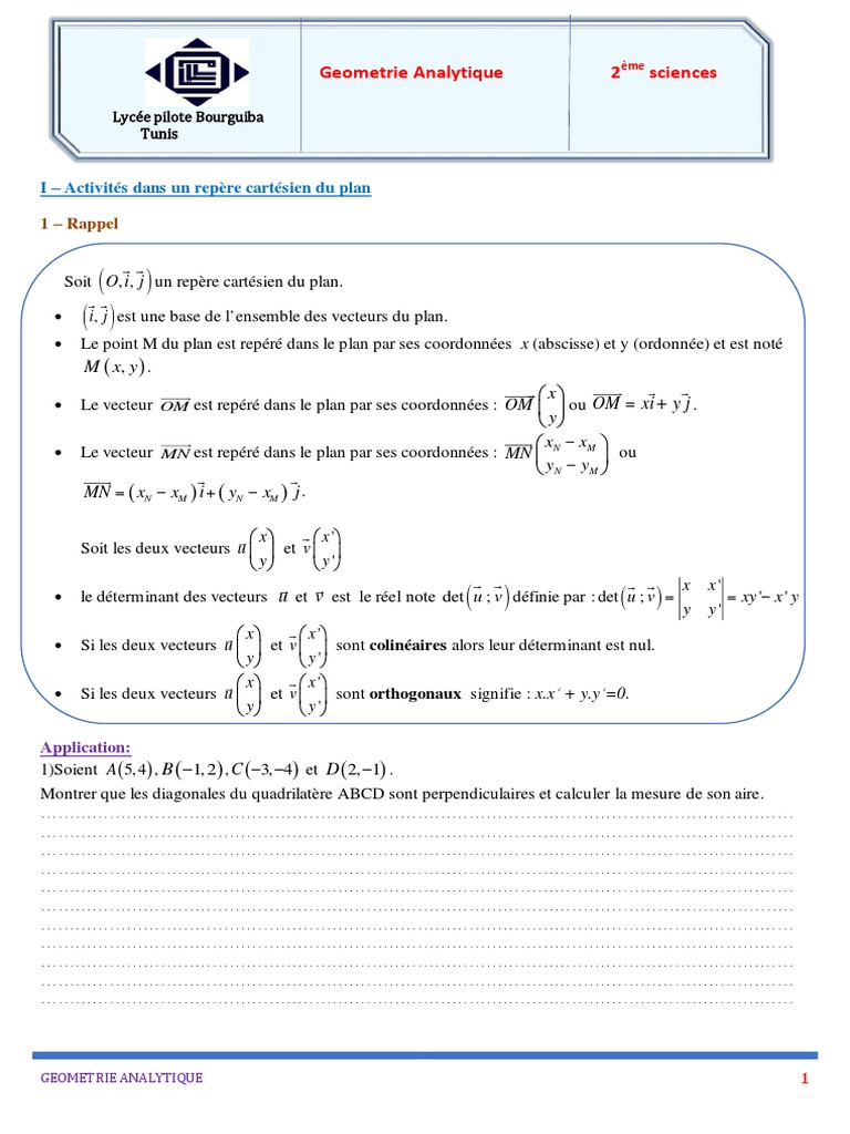 Introduction à la Géométrie Analytique | PDF | Plan (Géométrie ...