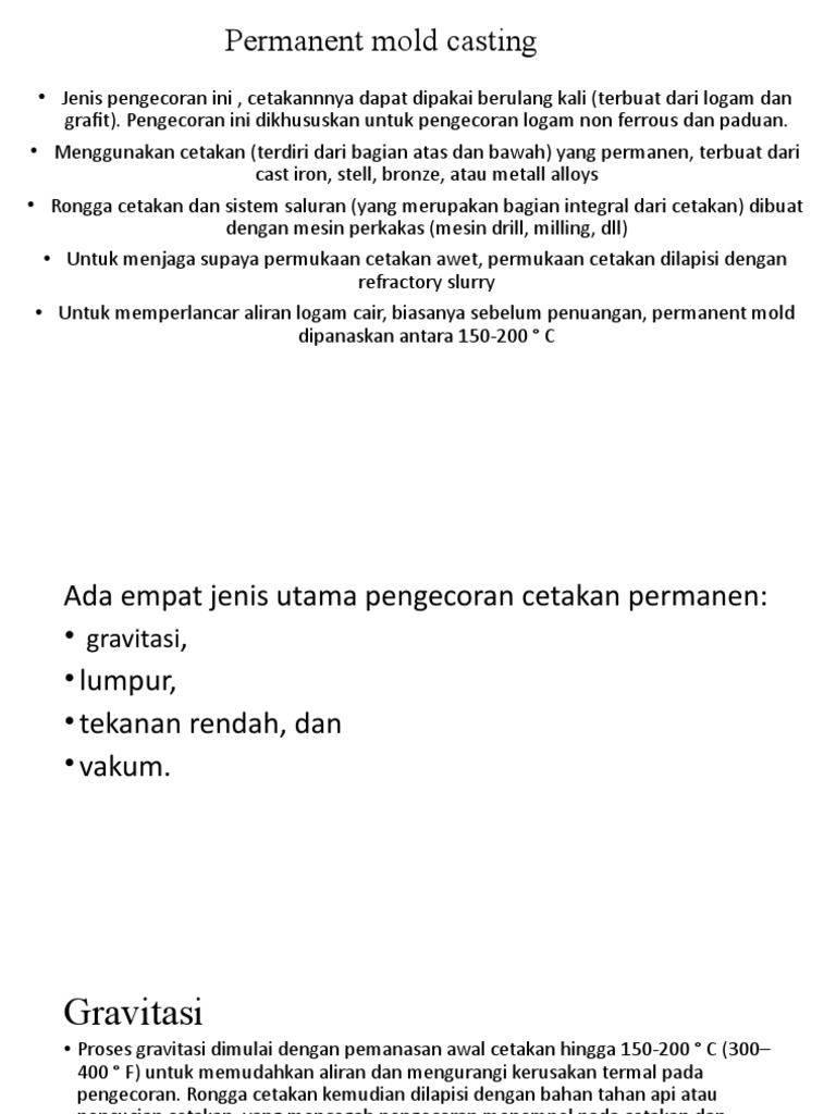Permanent mold casting proses dan jenisnya | PDF