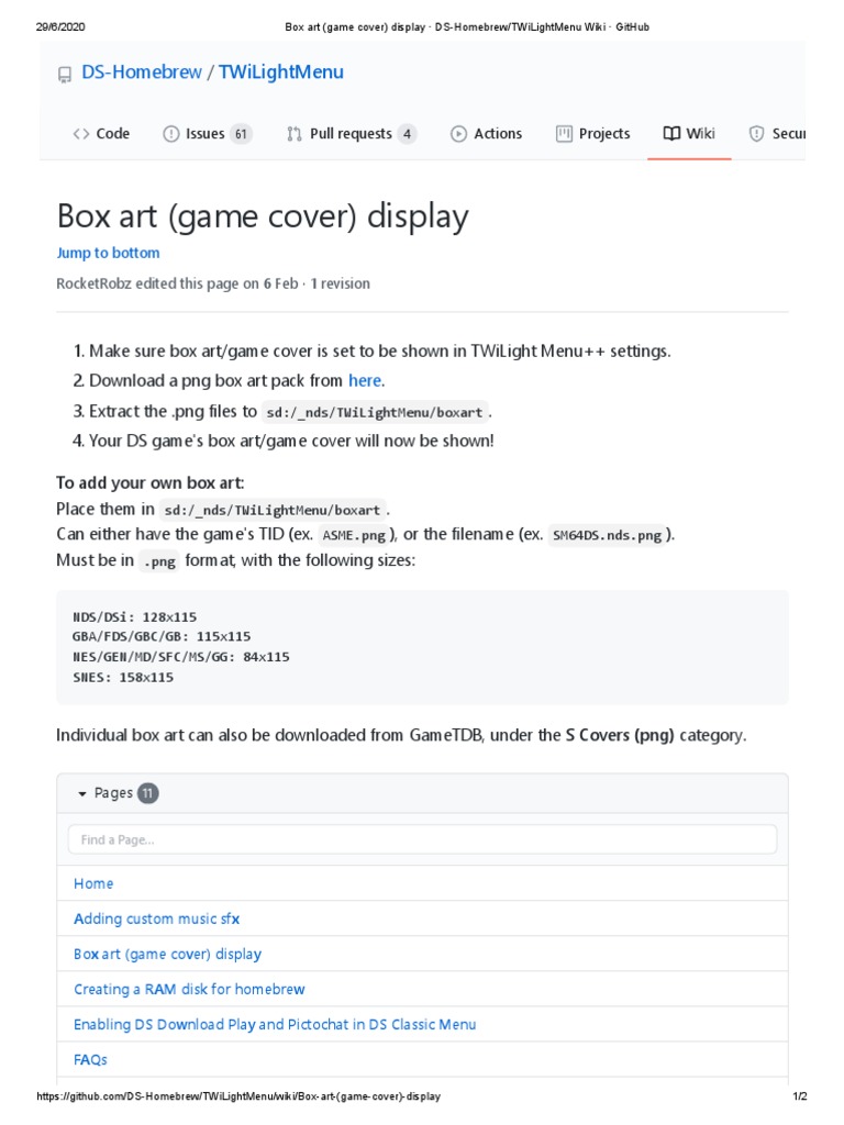 Box Art (Game Cover) Display DS-Homebrew - TWiLightMenu Wiki GitHub | PDF